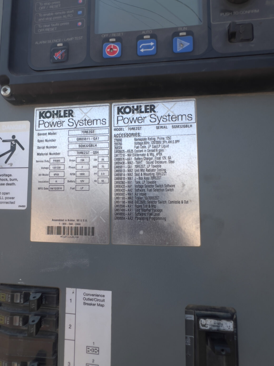 2016 Kohler 56KW Generator Trailer - Beeman Equipment Sales