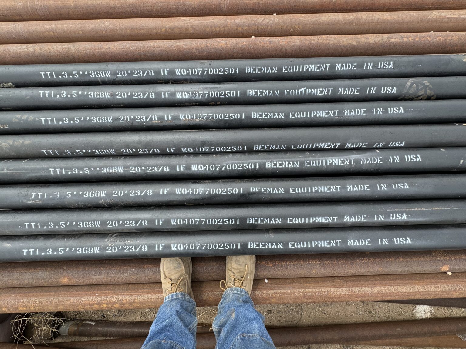 Drill pipe - (NEW) 3 1/2" x 20' Flush Joint - Beeman Equipment Sales